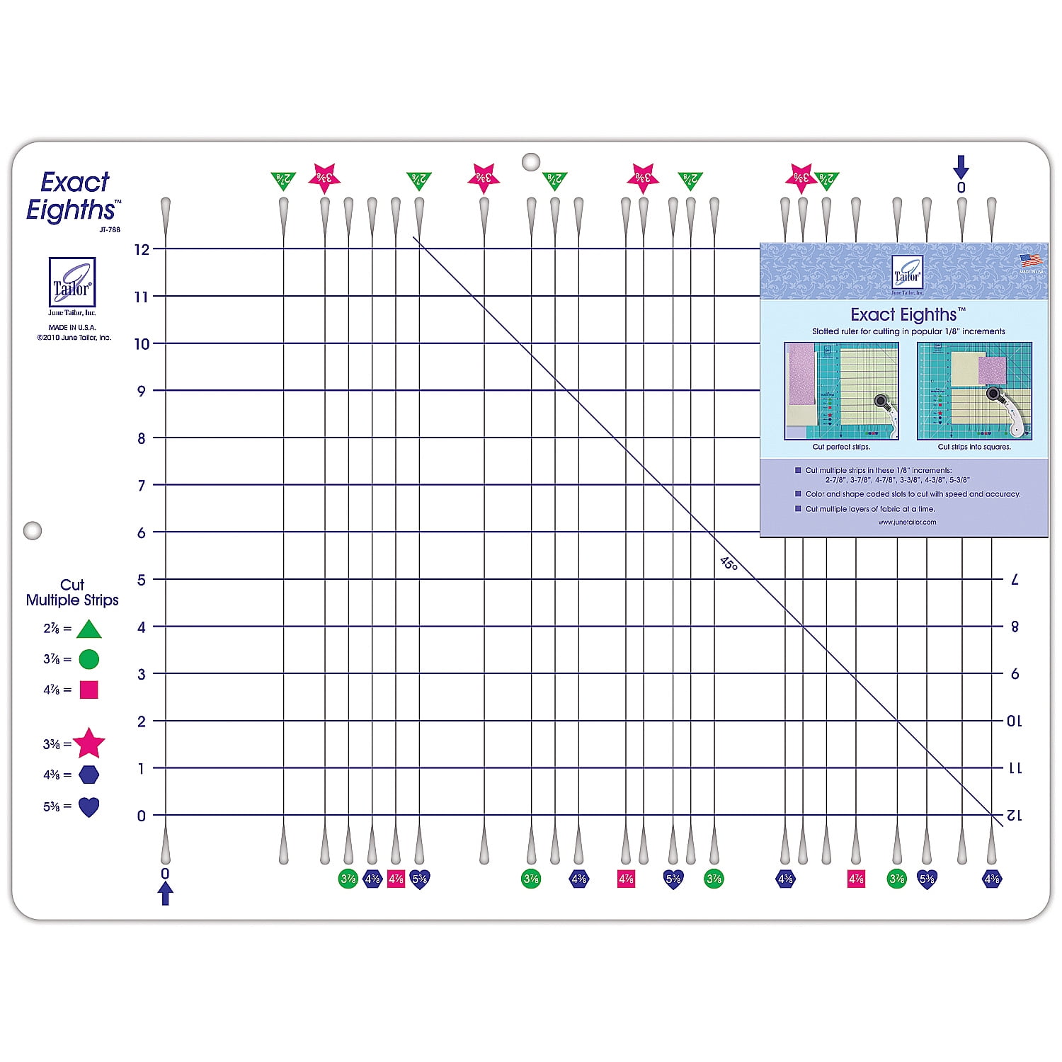 June Tailor 16.5" x 22" Exact Eighths Ruler for Cutting Quilting and ...