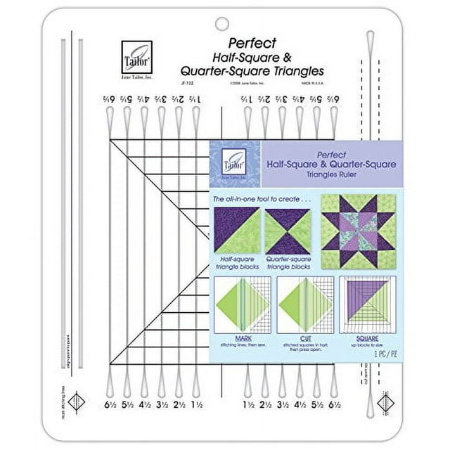June Tailor Perfect Half & Quarter Square Triangles Ruler-10-1/2"X12-1/ ...