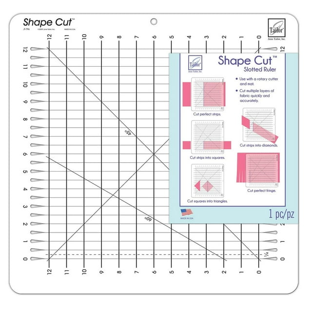 June Tailor Shape Cut Slotted Ruler for Rotary Cutting and Quilting, 16 ...