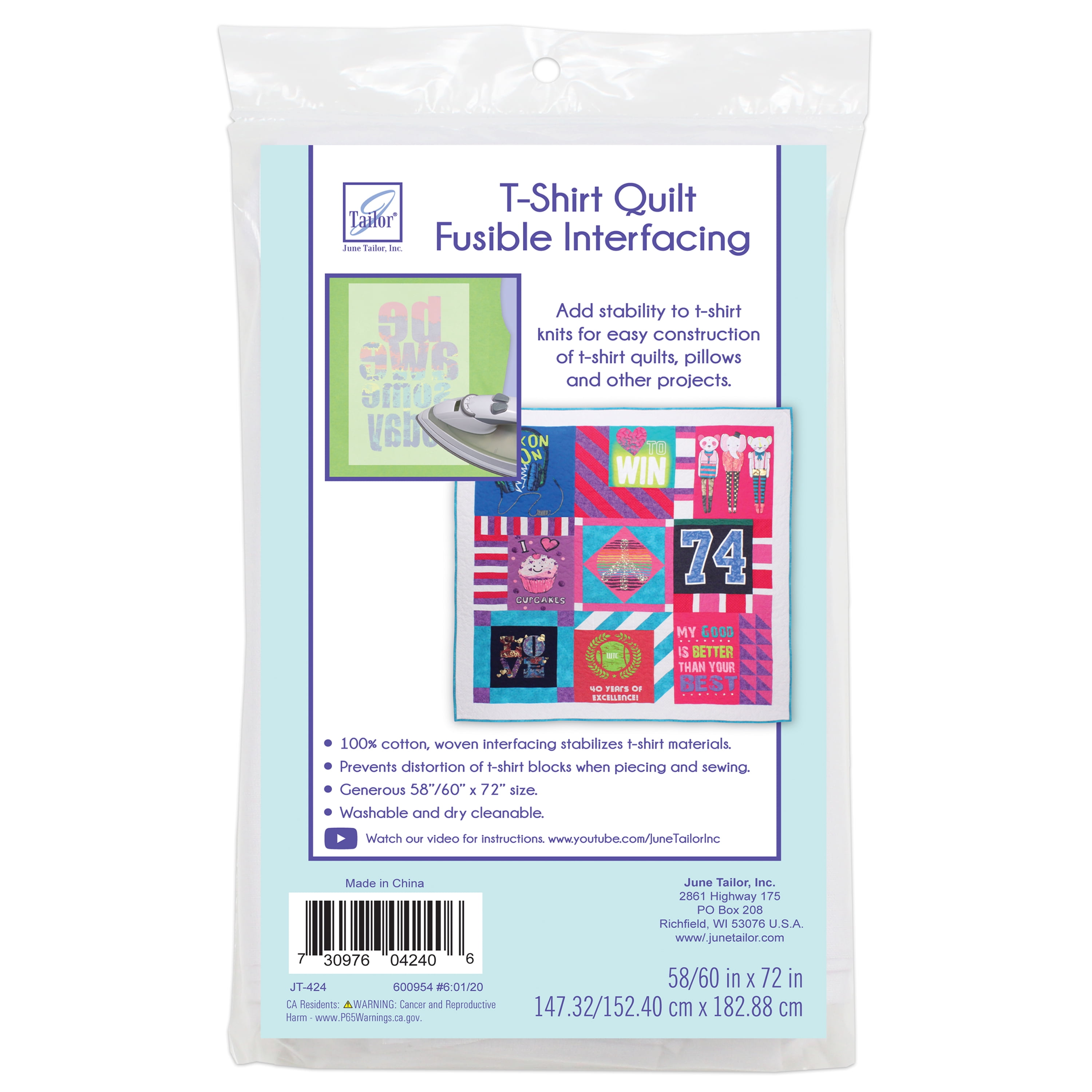June Tailor Quilt T-Shirt Project Stabilizer, Iron Fabric Fusible ...