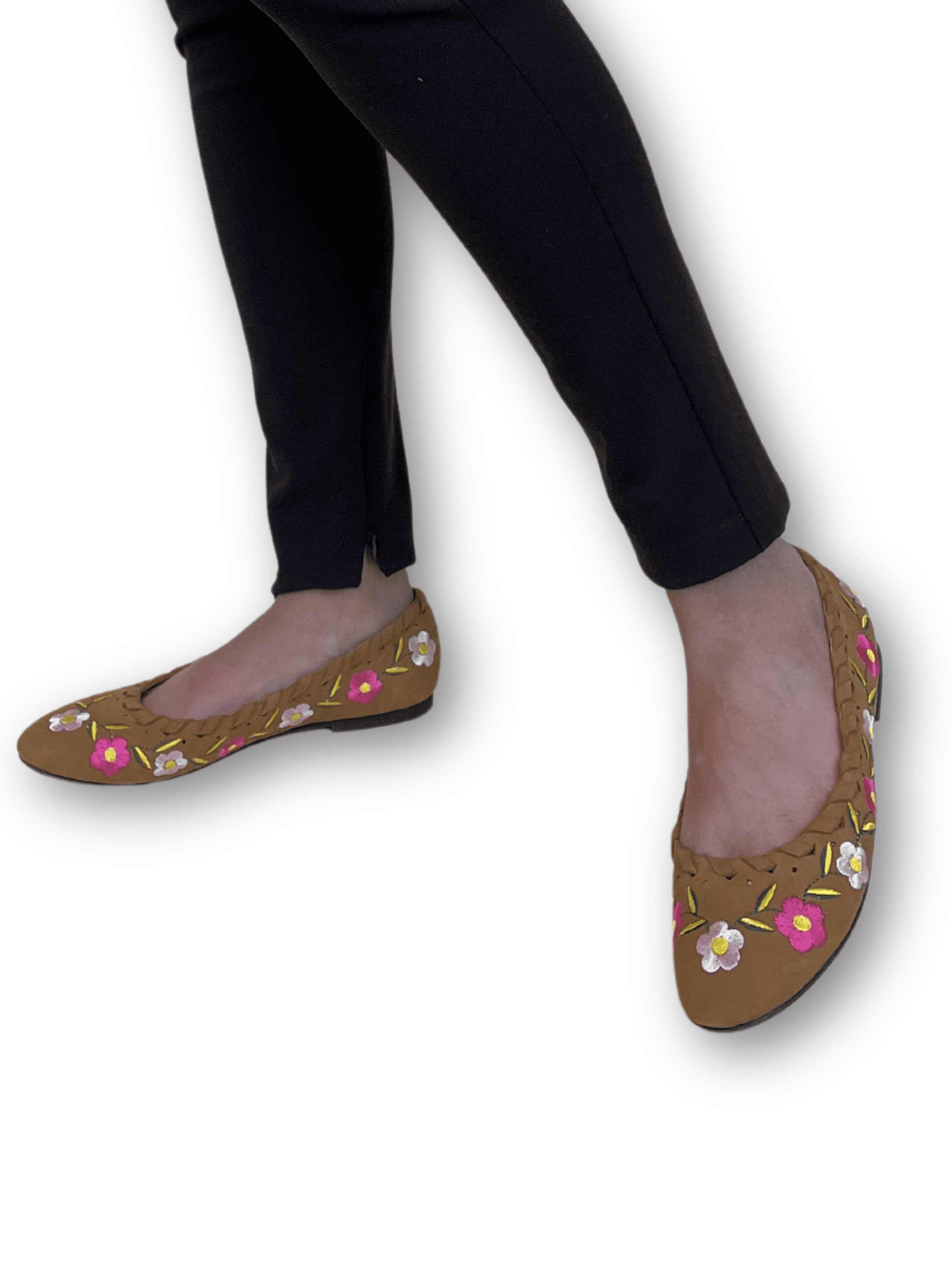 June Tan leather Flower embroidered Ballerina - Walmart.com