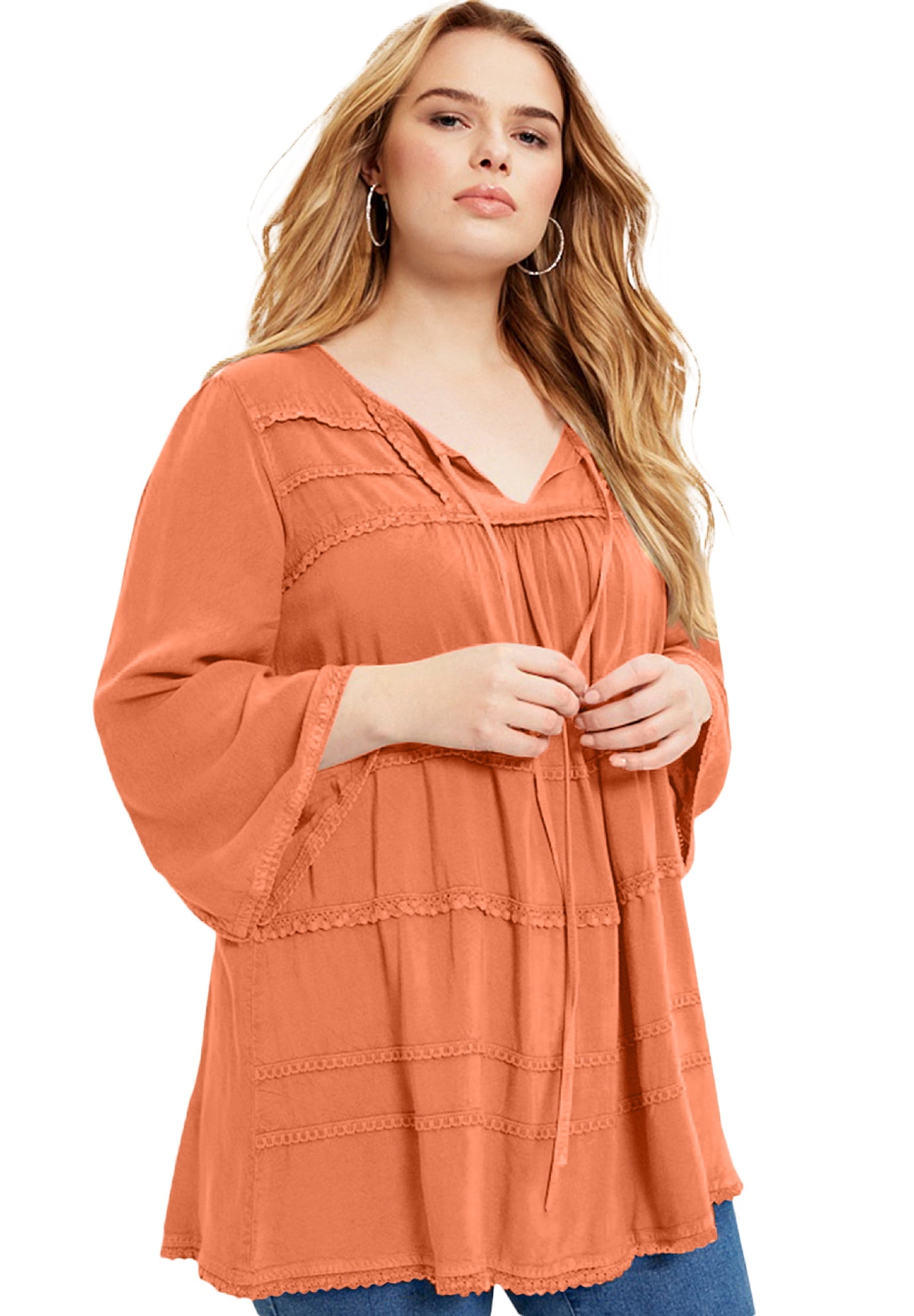 June & Vie Women's Plus Size Acid Wash Peasant Blouse - Walmart.com