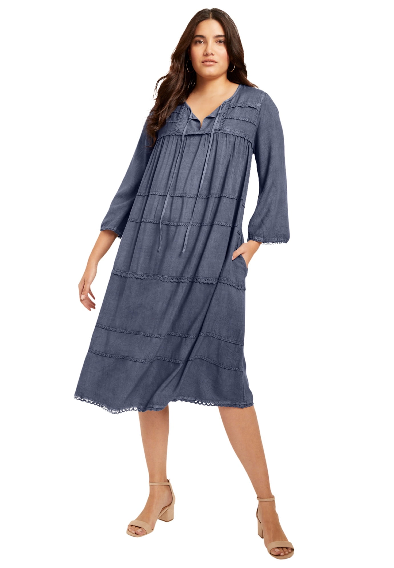 June + Vie Women's Plus Size Acid Wash Peasant Dress - Walmart.com