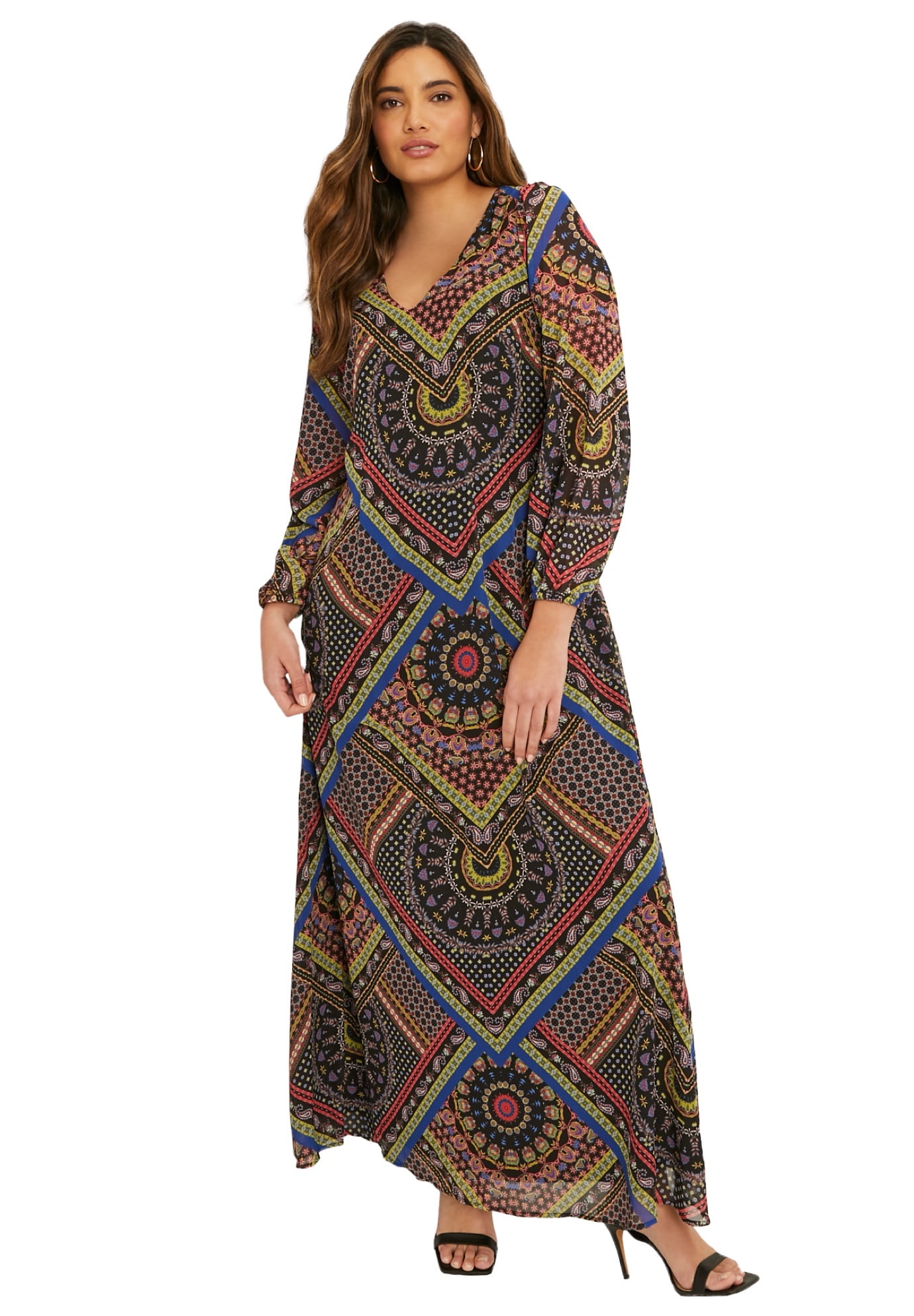 June + Vie Women's Plus Size Chiffon Maxi Dress - Walmart.com