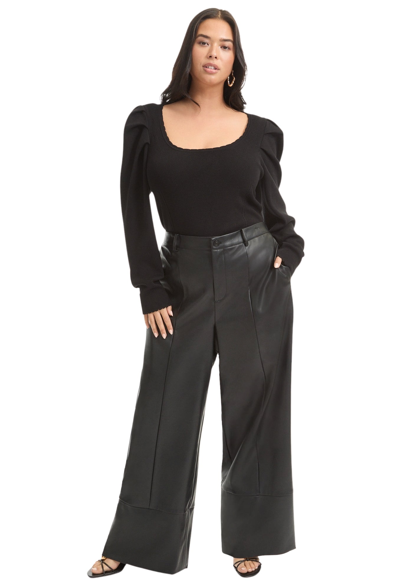 June + Vie Women's Plus Size Cuffed Faux Leather Pants - Walmart.com