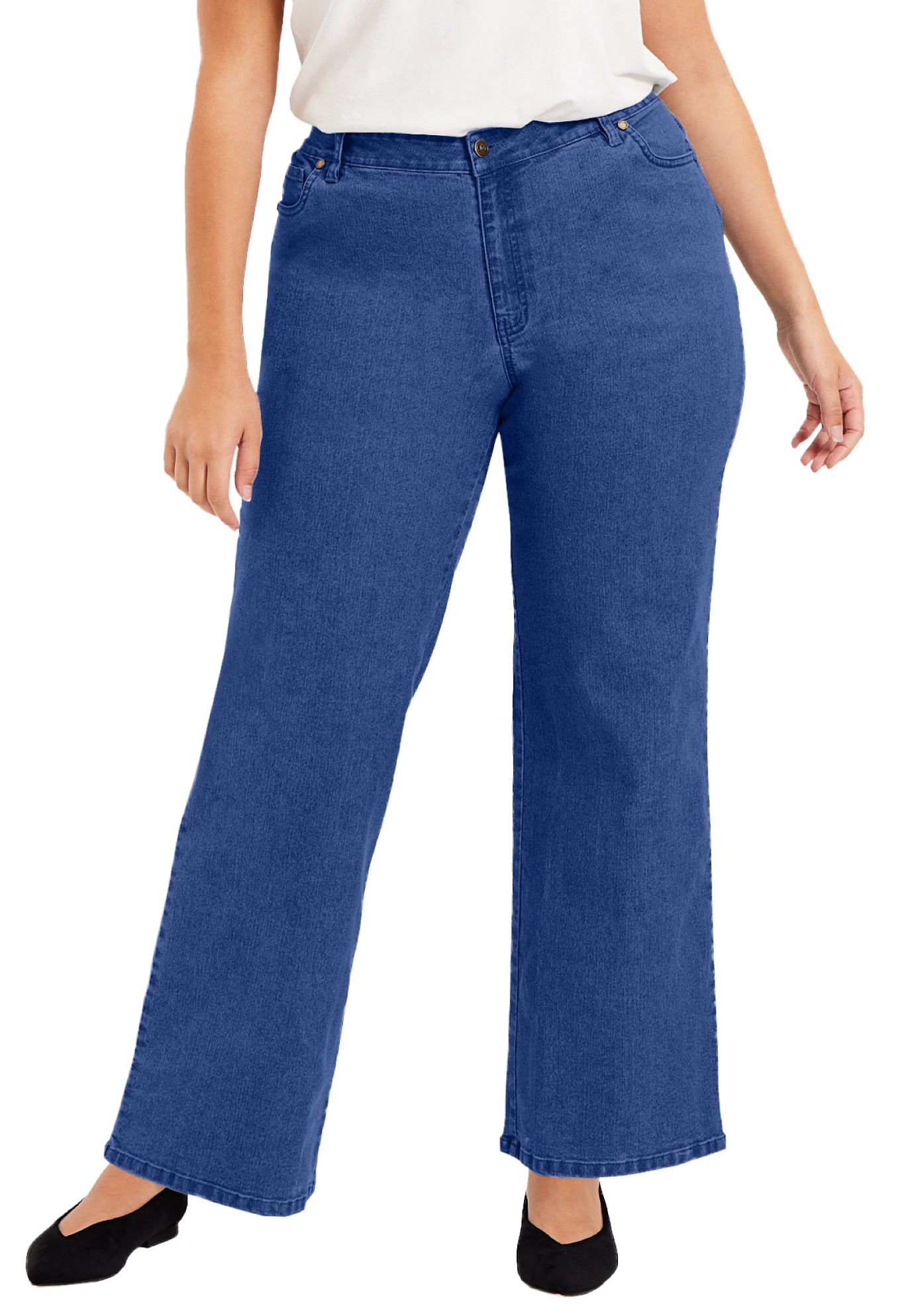 June + Vie Women's Plus Size Curvie Fit Wide-Leg Jeans - 10 W, Medium ...