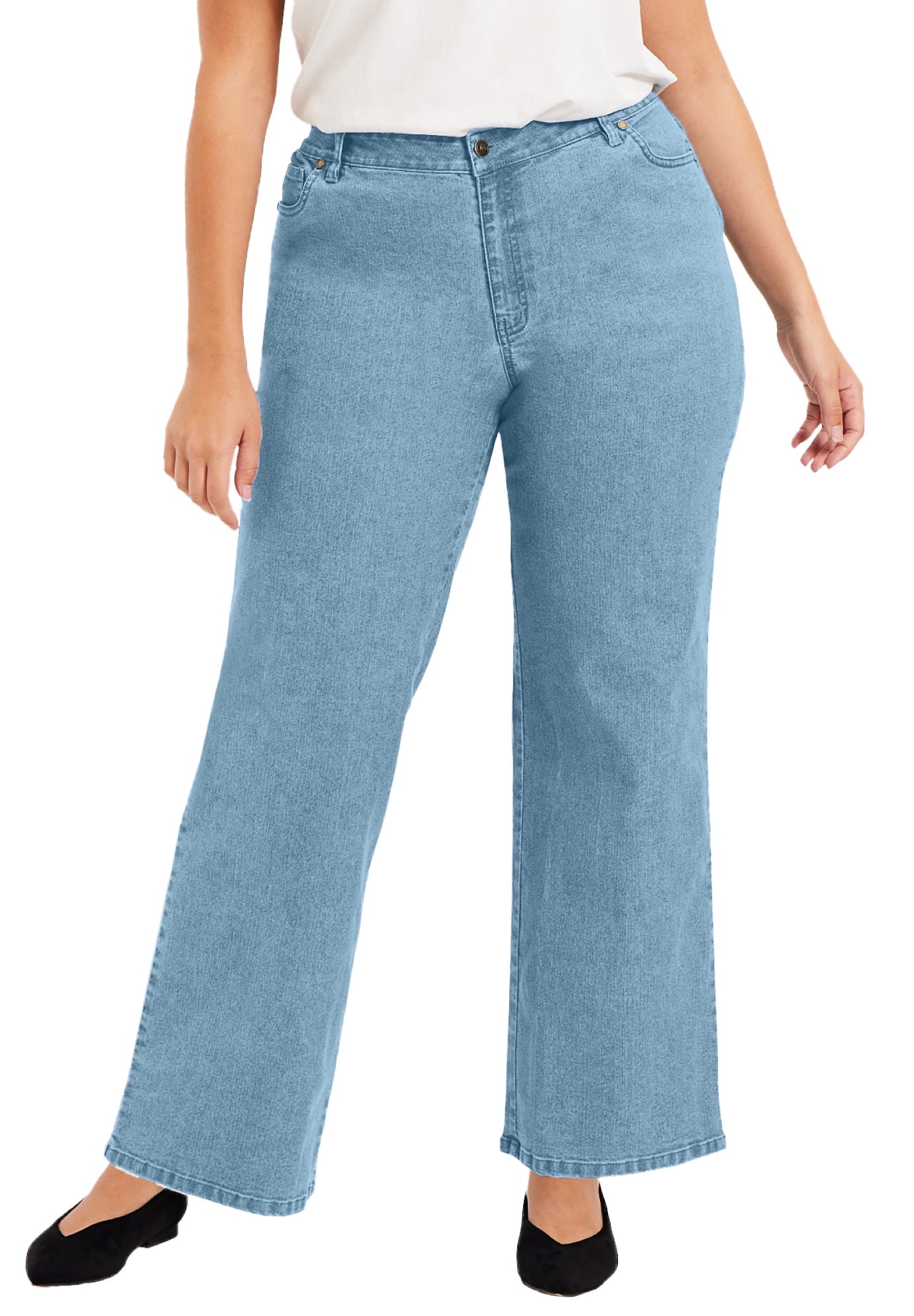 June + Vie Women's Plus Size Curvie Fit Wide-Leg Jeans - Walmart.com