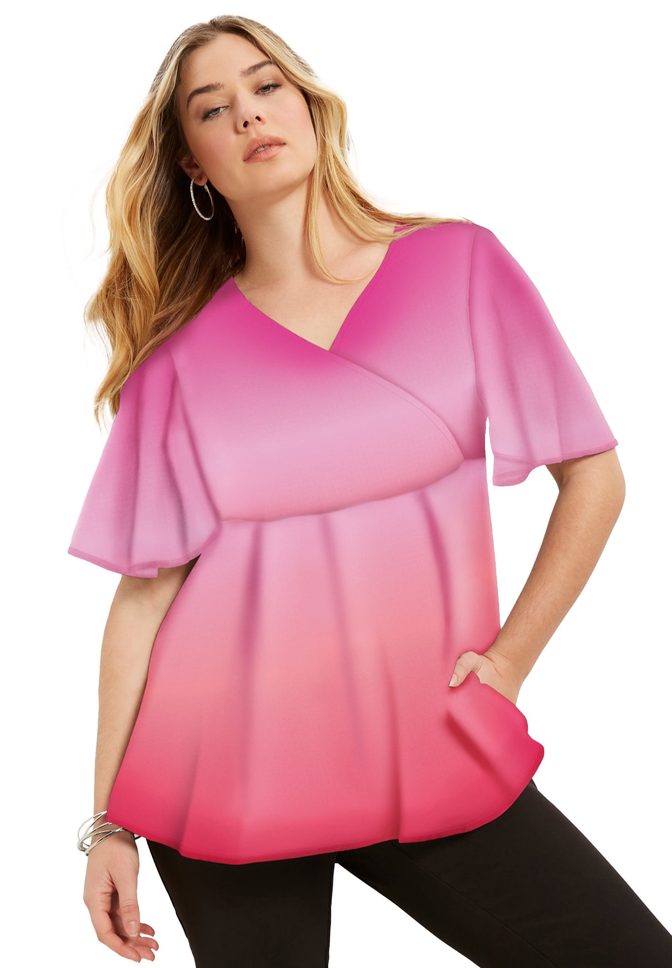 June + Vie Women's Plus Size Faux Wrap Fit-And-Flare Top - Walmart.com