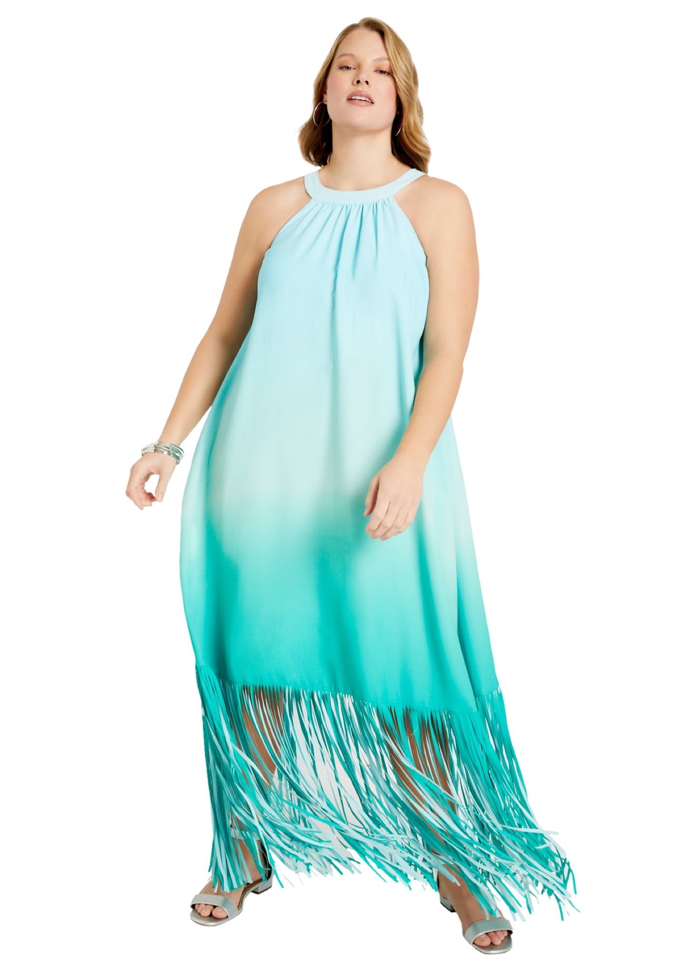June + Vie Women's Plus Size Fringe Hem Maxi Dress - Walmart.com