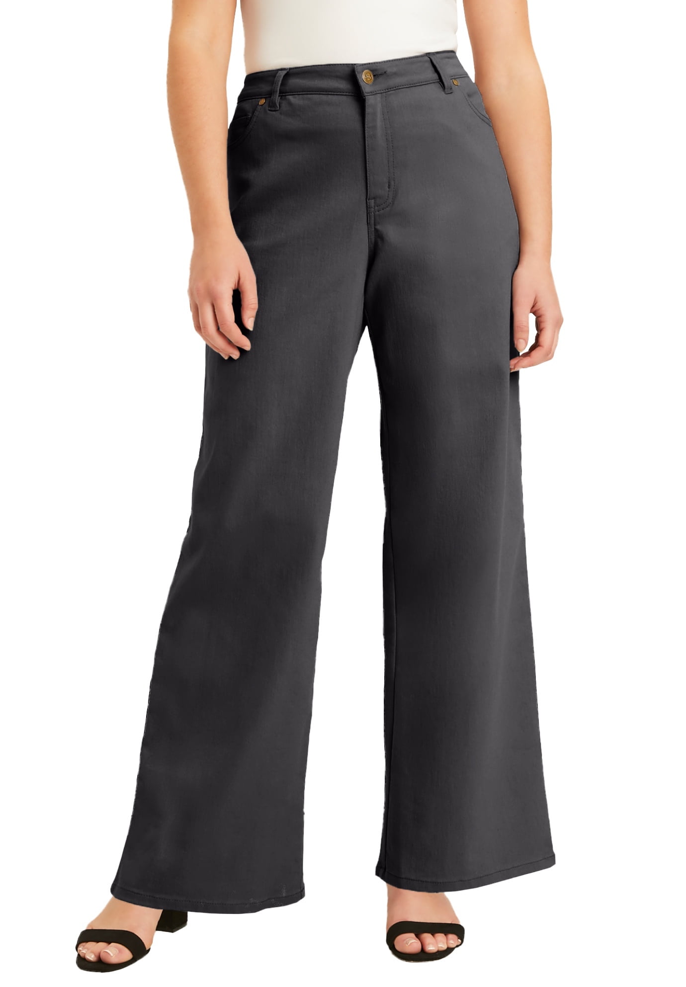 June + Vie Women's Plus Size June Fit Wide-Leg Jeans - 24 W, Grey ...