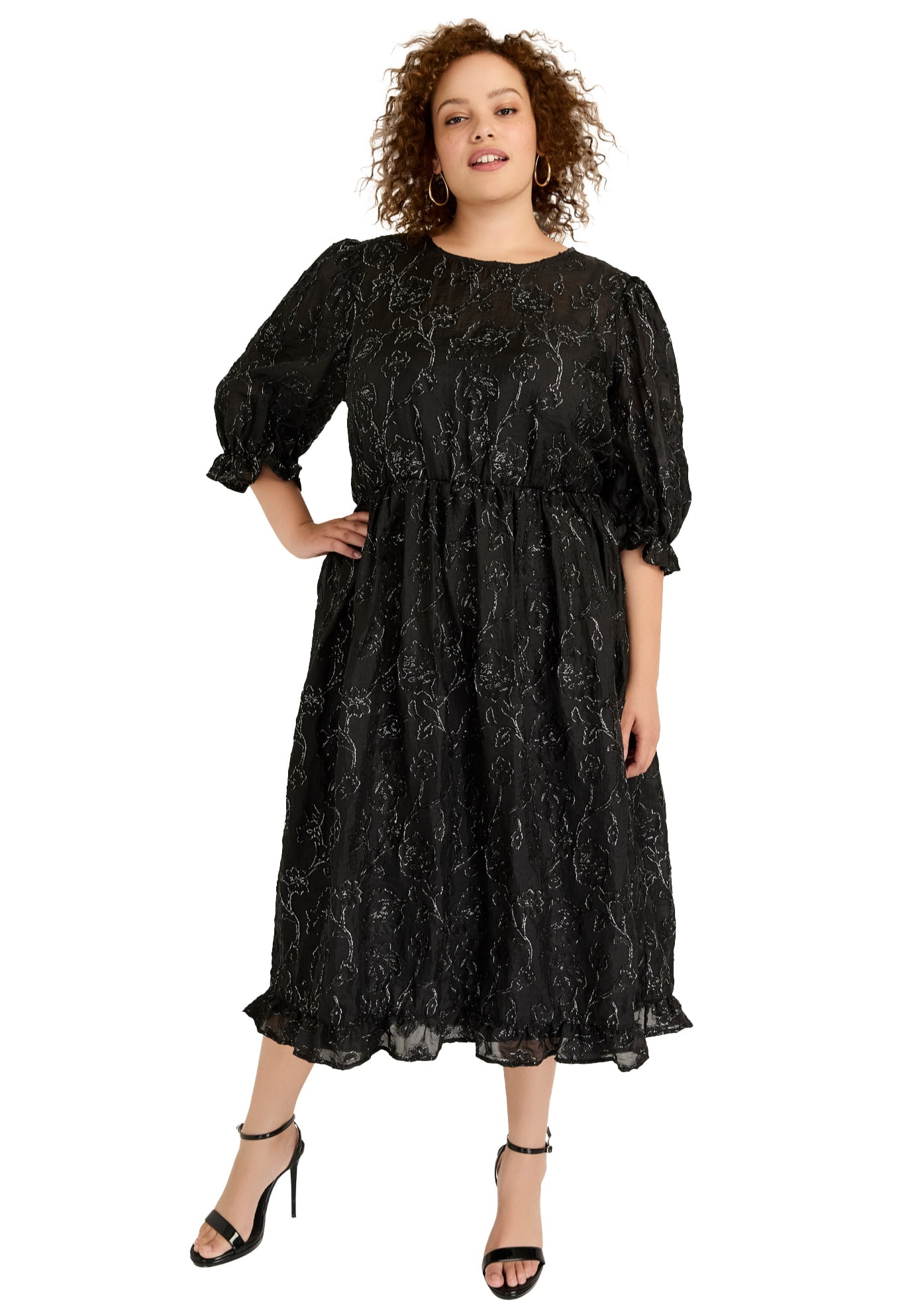 June + Vie Women's Plus Size Metallic Jacquard Dress - Walmart.com