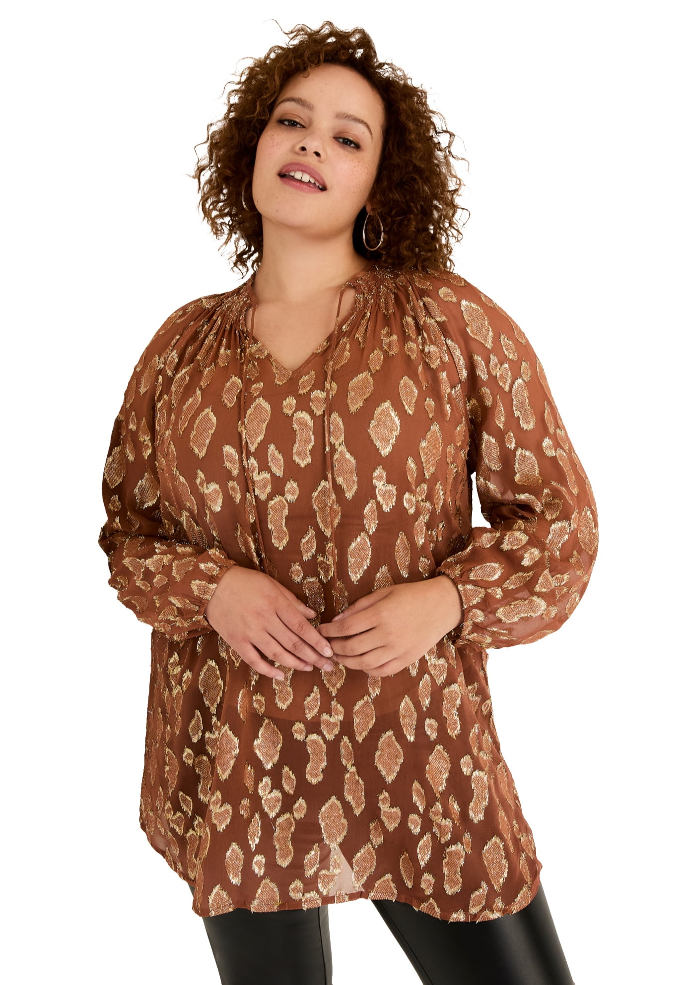 June & Vie Women's Plus Size Metallic Print Blouse - Walmart.com