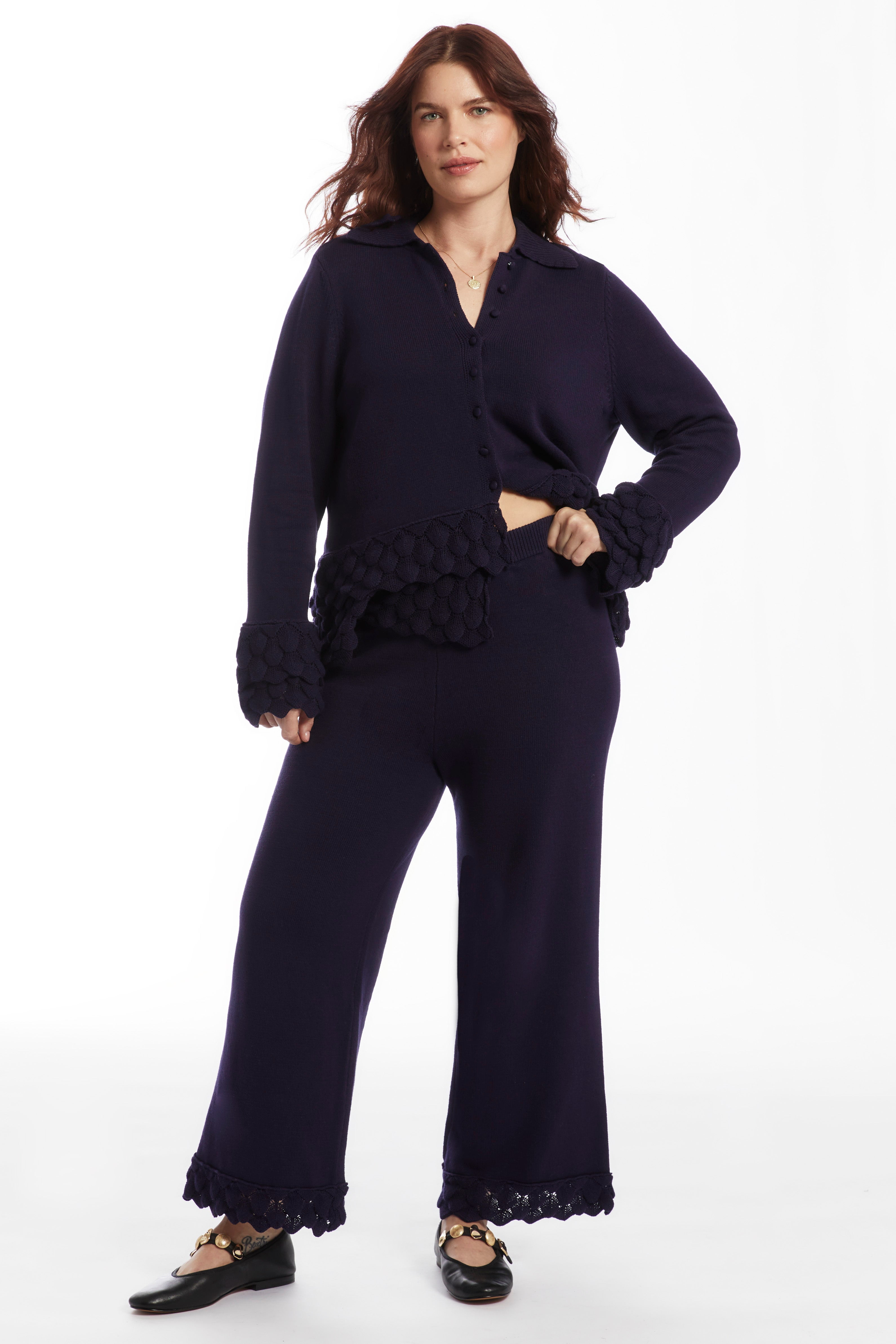 June + Vie Women's Plus Size Ruffle Detail Sweater Pant - Walmart.com