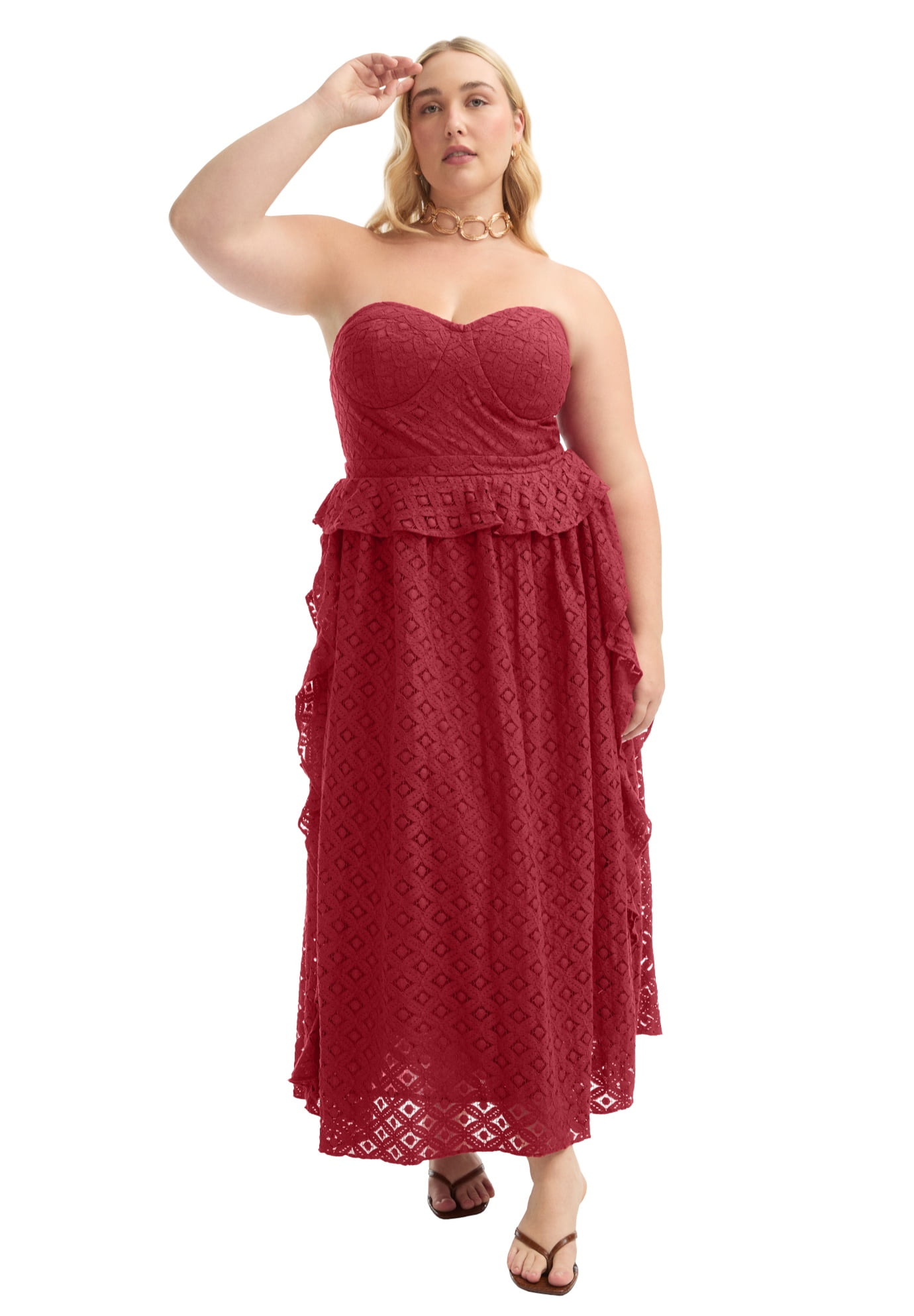 June + Vie Women's Plus Size Ruffled Peplum Corseted Midi Dress ...