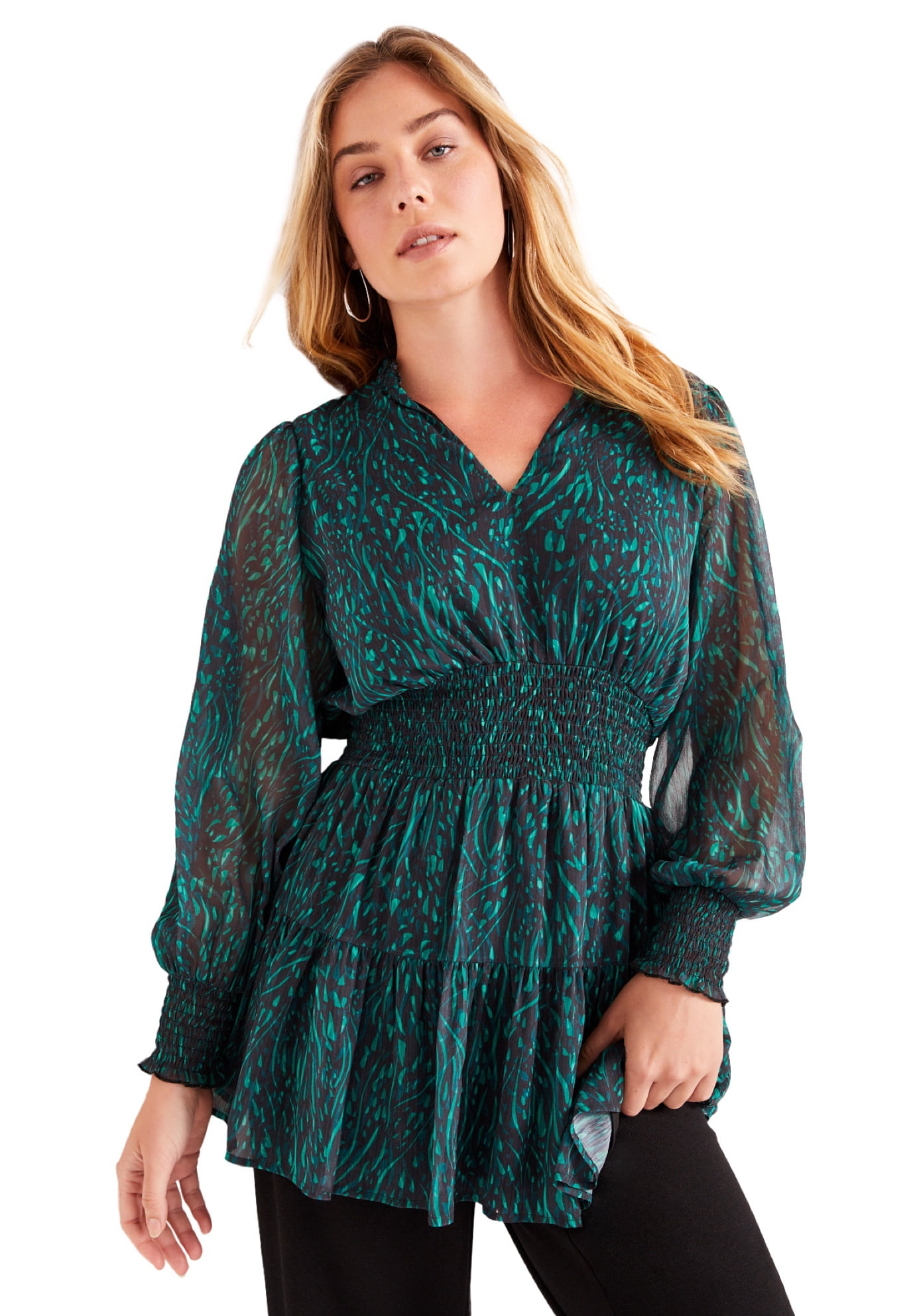 June + Vie Women's Plus Size Smocked Georgette Tunic - Walmart.com