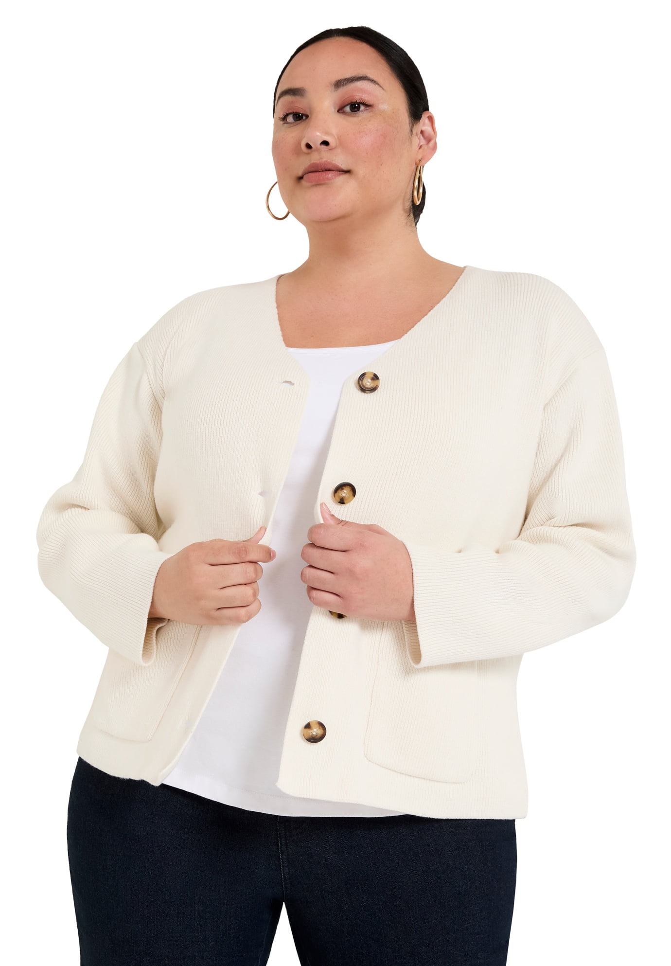 June + Vie Women's Plus Size Sweater Jacket - Walmart.com
