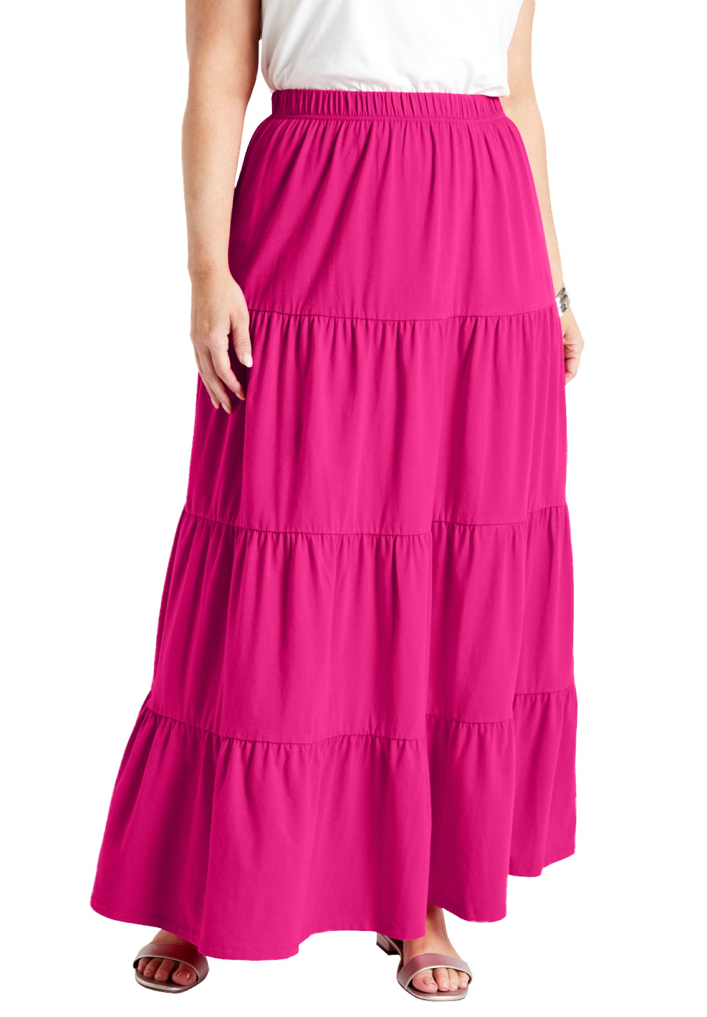 June + Vie Women's Plus Size Tiered Cotton Midi Skirt - Walmart.com