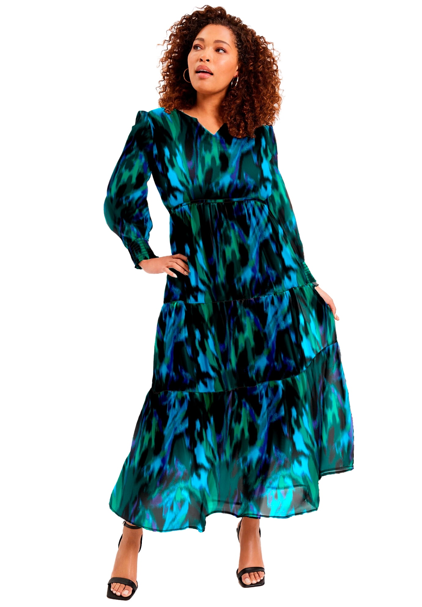 June + Vie Women's Plus Size Tiered Maxi Dress - Walmart.com