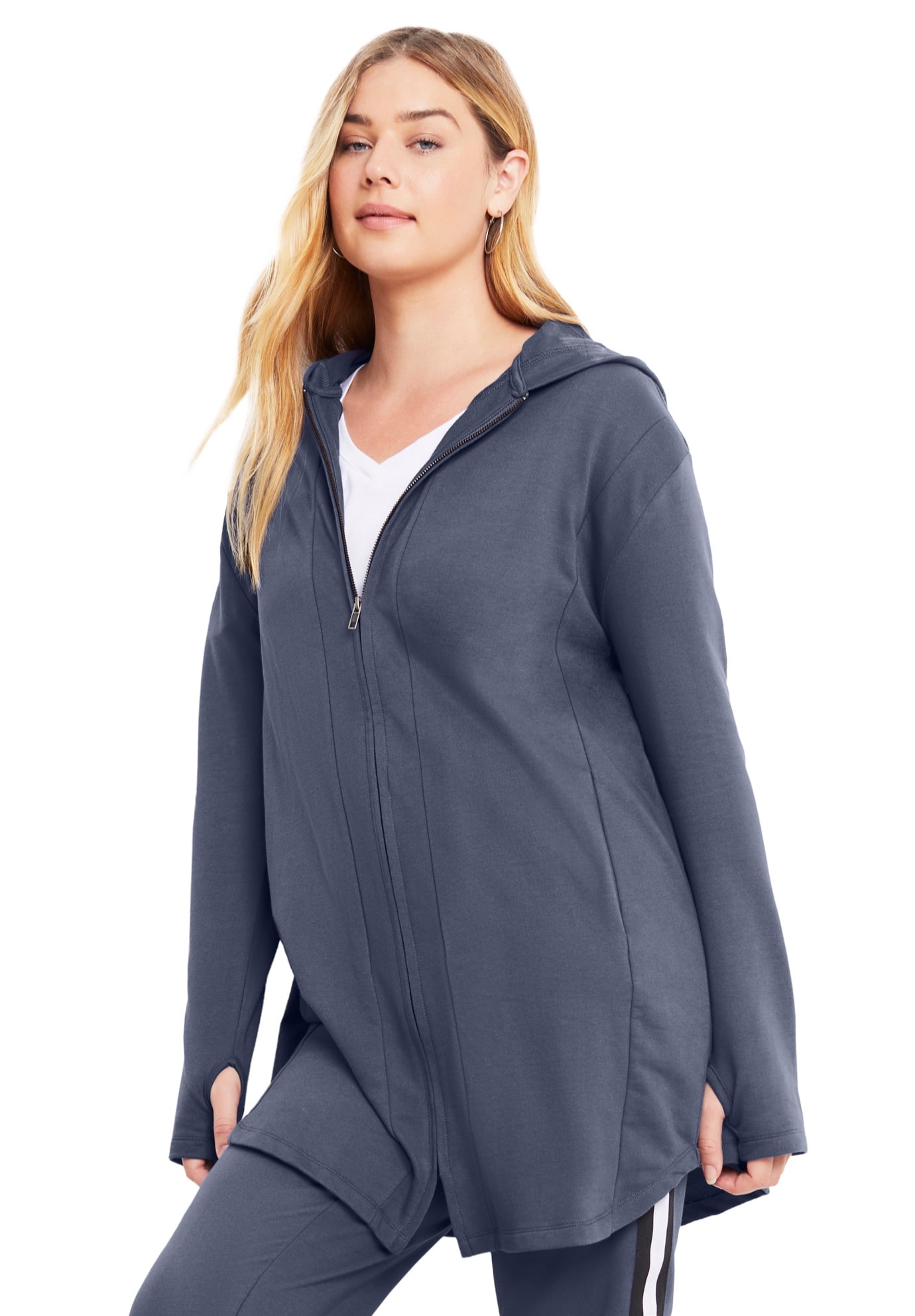 June + Vie Women's Plus Size Zip-Up French Terry Hoodie - 26/28, Blue ...