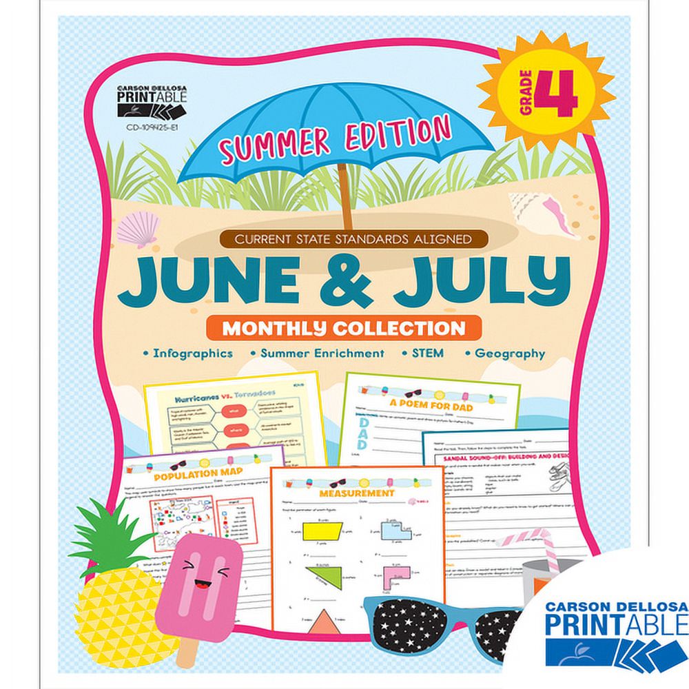 June and July Monthly Printable Collection Grade 4 - Walmart.com