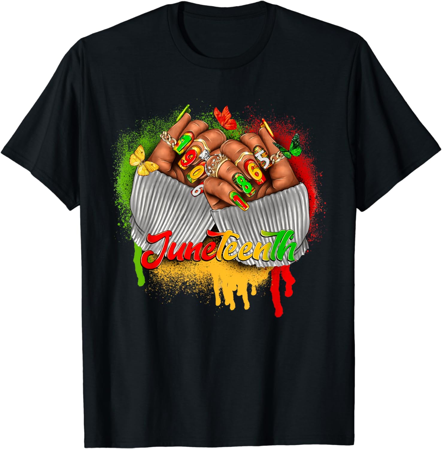 June teenth Shirts Women Celebrate Black Woman Hands Nails T-Shirt ...