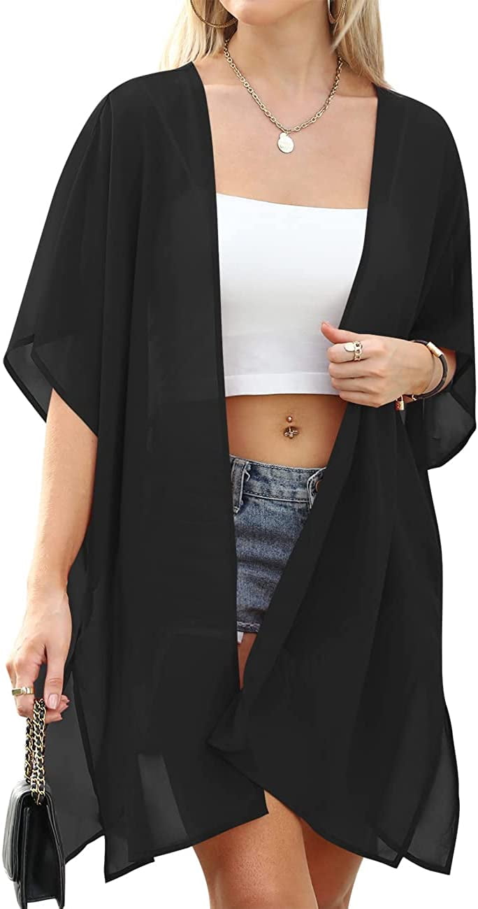 JuneFish Women's Sheer Chiffon Kimono Beach Cover Up Swimwear, Bathing ...
