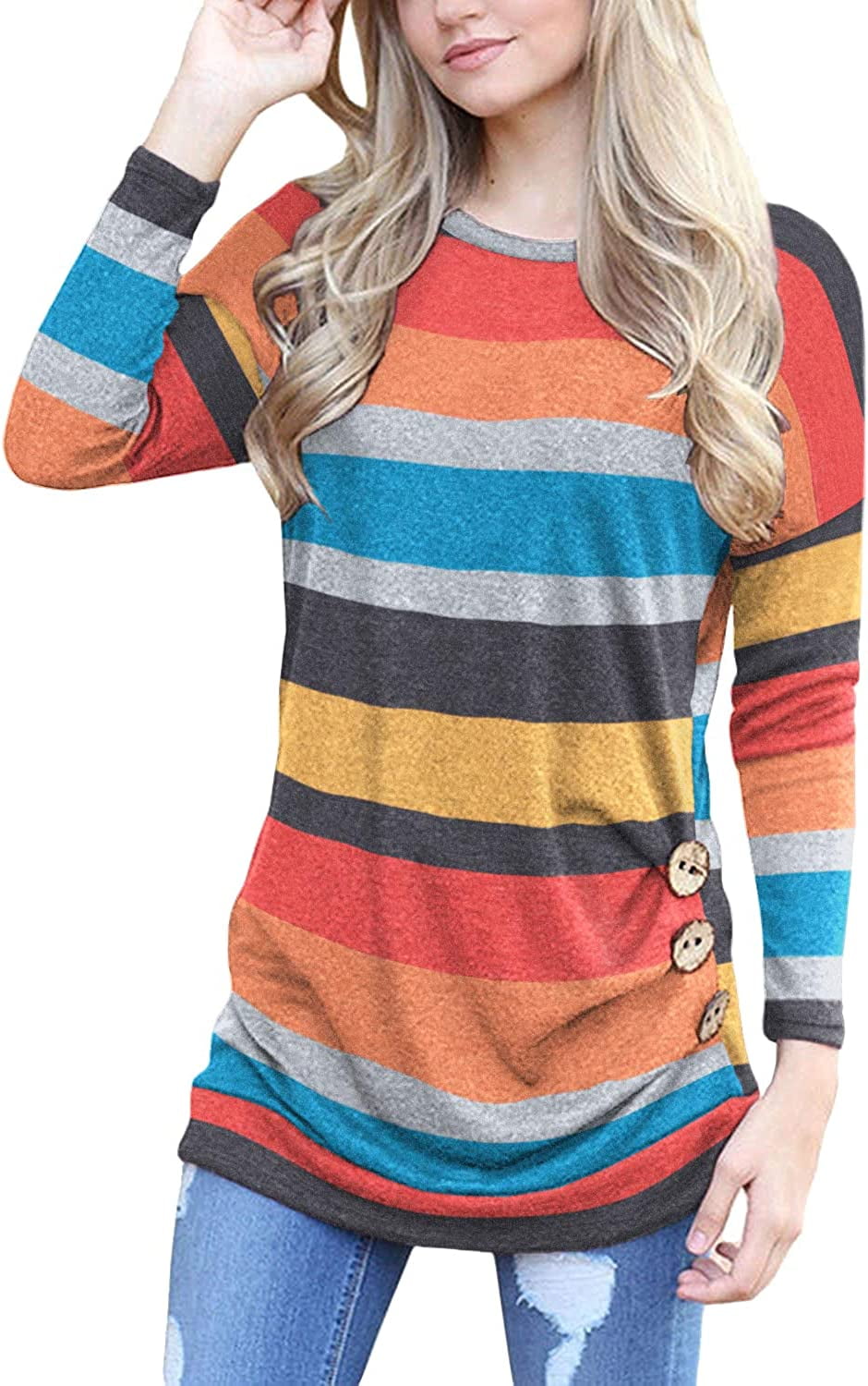 JuneFish Women's Casual Long Sleeve Tunic Tops, Comfy Fall T-shirt ...