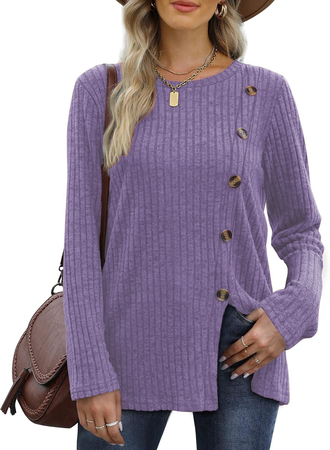 JuneFish Women's Long Sleeve Tunic Tops Casual Tshirts Loose Crewneck ...