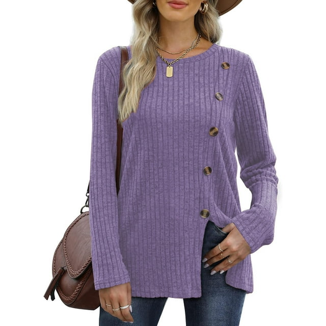 JuneFish Women's Long Sleeve Tunic Tops Casual Tshirts Loose Crewneck ...