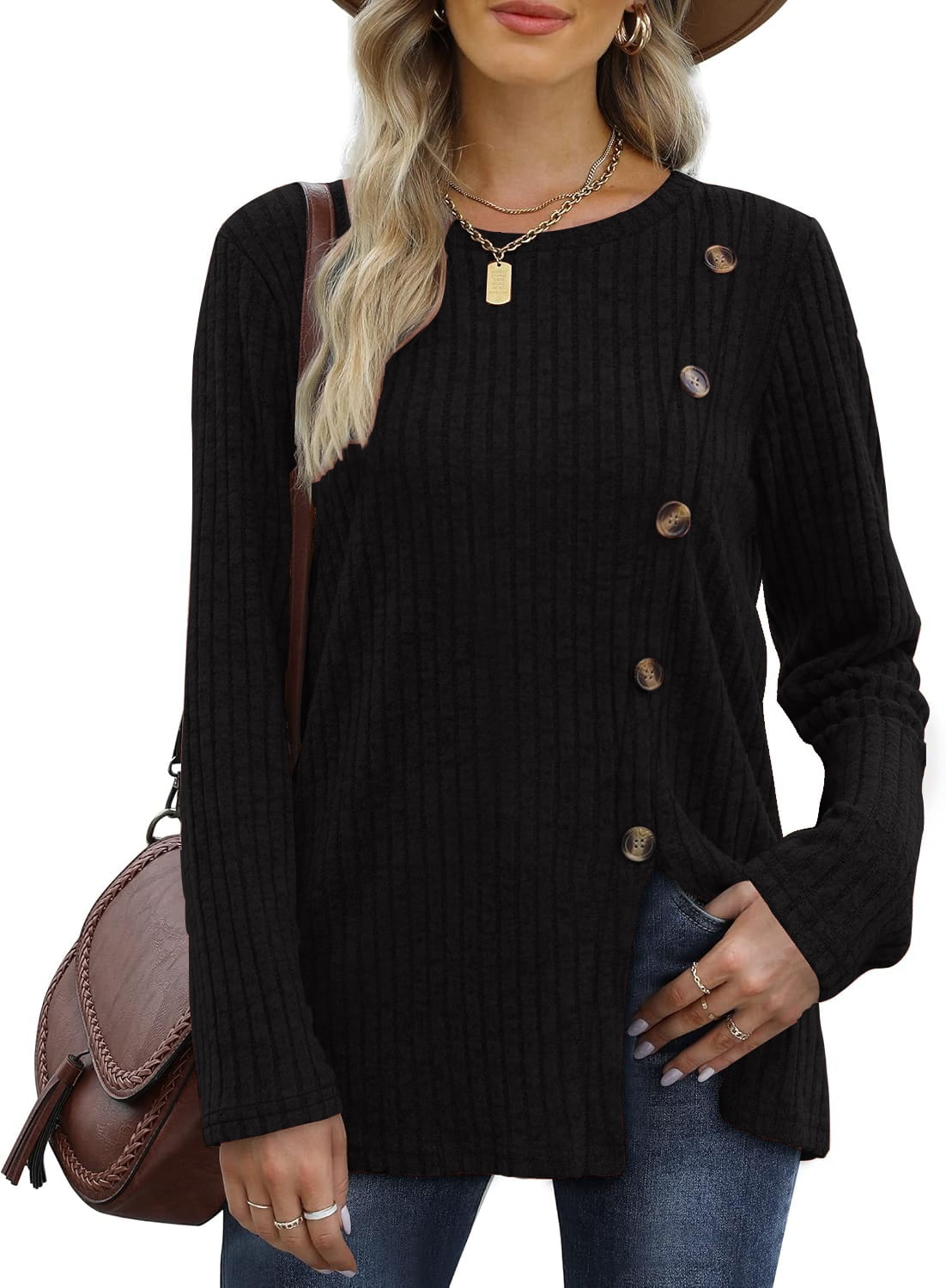 Walmart Black Friday Deals 2025 JuneFish Women's Long Sleeve Tunic Tops Casual Tshirts Loose ...