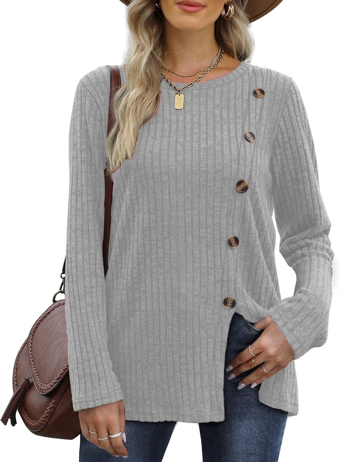 JuneFish Women's Long Sleeve Tunic Tops Casual Tshirts Loose Crewneck ...