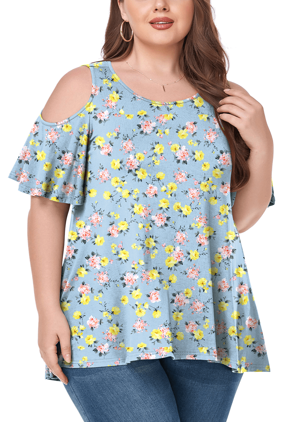 JuneFish Women's Plus Size Cold Shoulder Short Sleeve Tunic Top Loose ...
