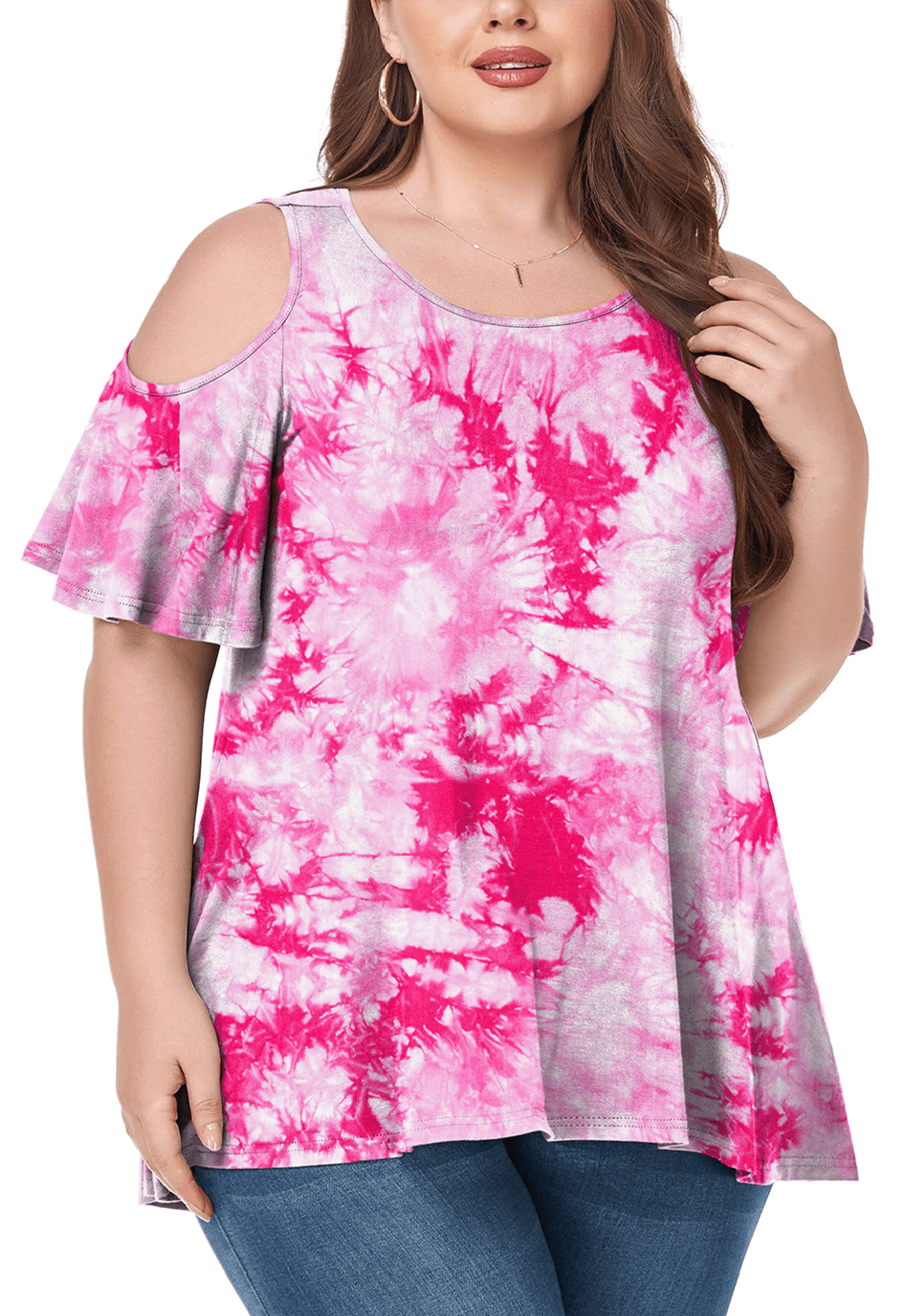 JuneFish Women's Plus Size Cold Shoulder Short Sleeve Tunic Top Loose ...