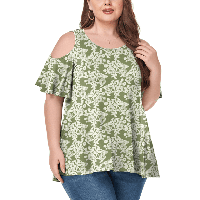JuneFish Women's Plus Size Cold Shoulder Tunic Top Summer Short Sleeve ...