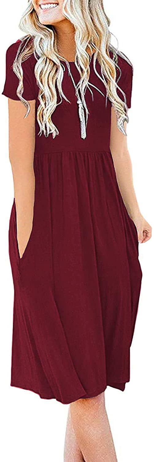JuneFish Women's Summer Casual Short Sleeve Dress, Empire Waist, Knee ...