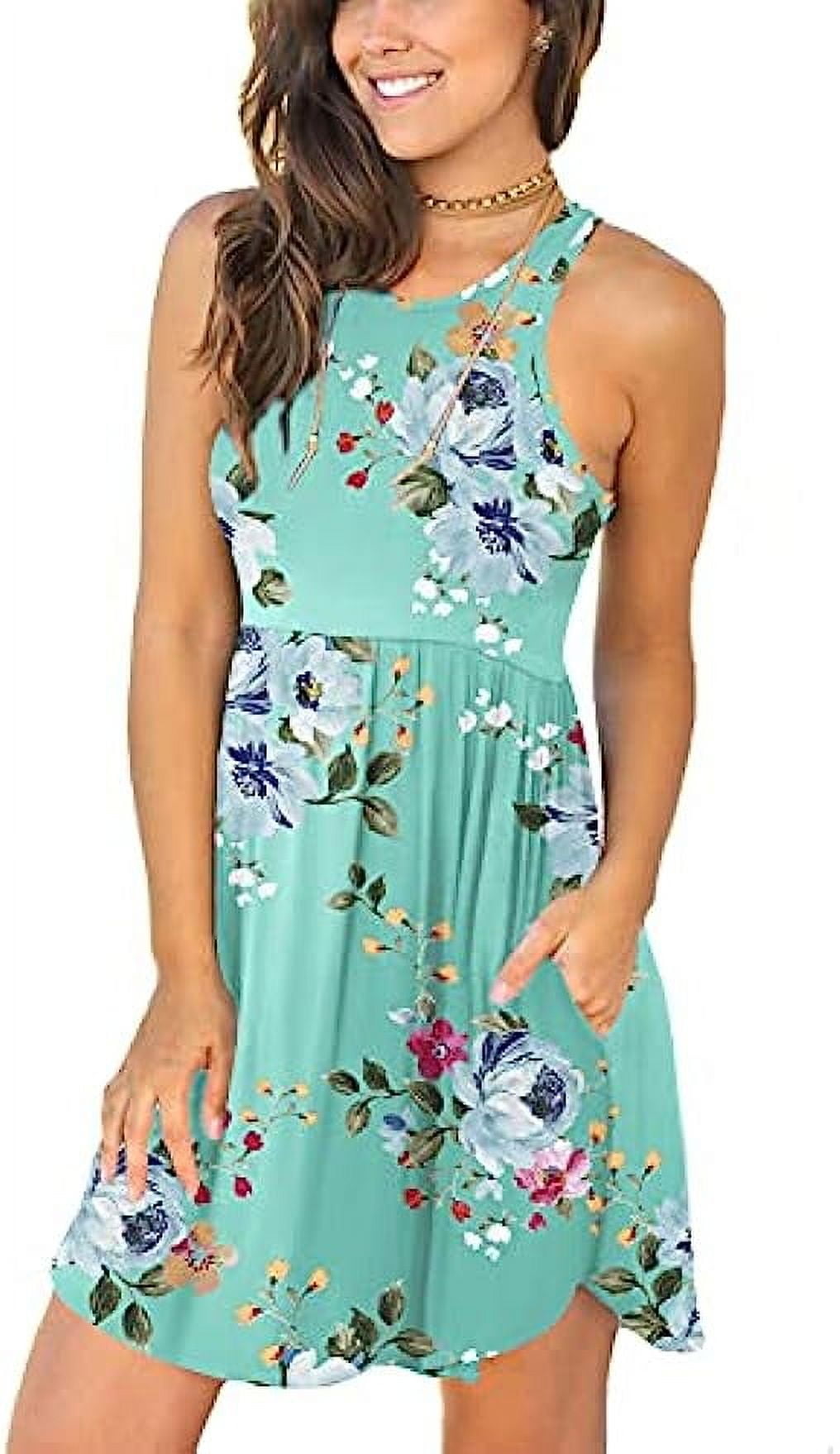 JuneFish Women's Sleeveless Summer Dress, Casual U-Neck Swing Sundress ...