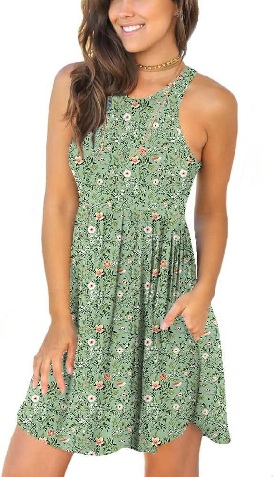 JuneFish Women's Summer Dress Casual Beach Sundress Stretchy Tank Dress ...