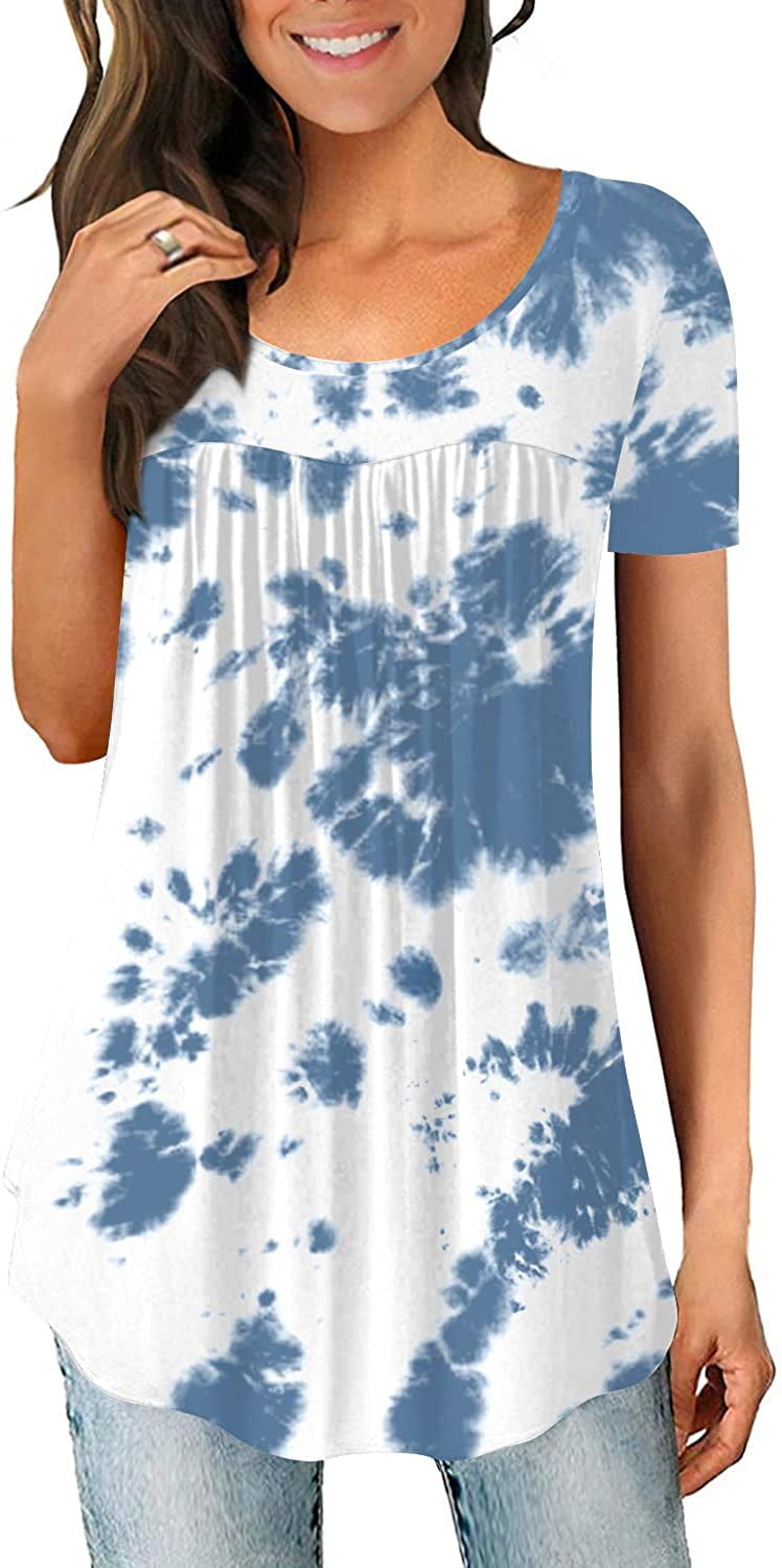 JuneFish Women's Summer Pleated Front Blouse, Casual Tee, Hide Belly ...