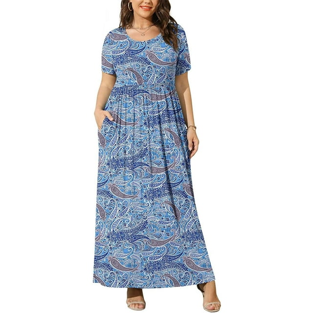 JuneFish Women's Plus Size 2X-6X Flowy Flare Summer Maxi Dress with ...