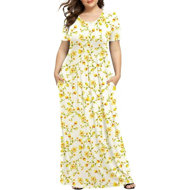 JuneFish Plus Size 2X-6X Women's Summer Maxi Loose Dress with Pockets ...