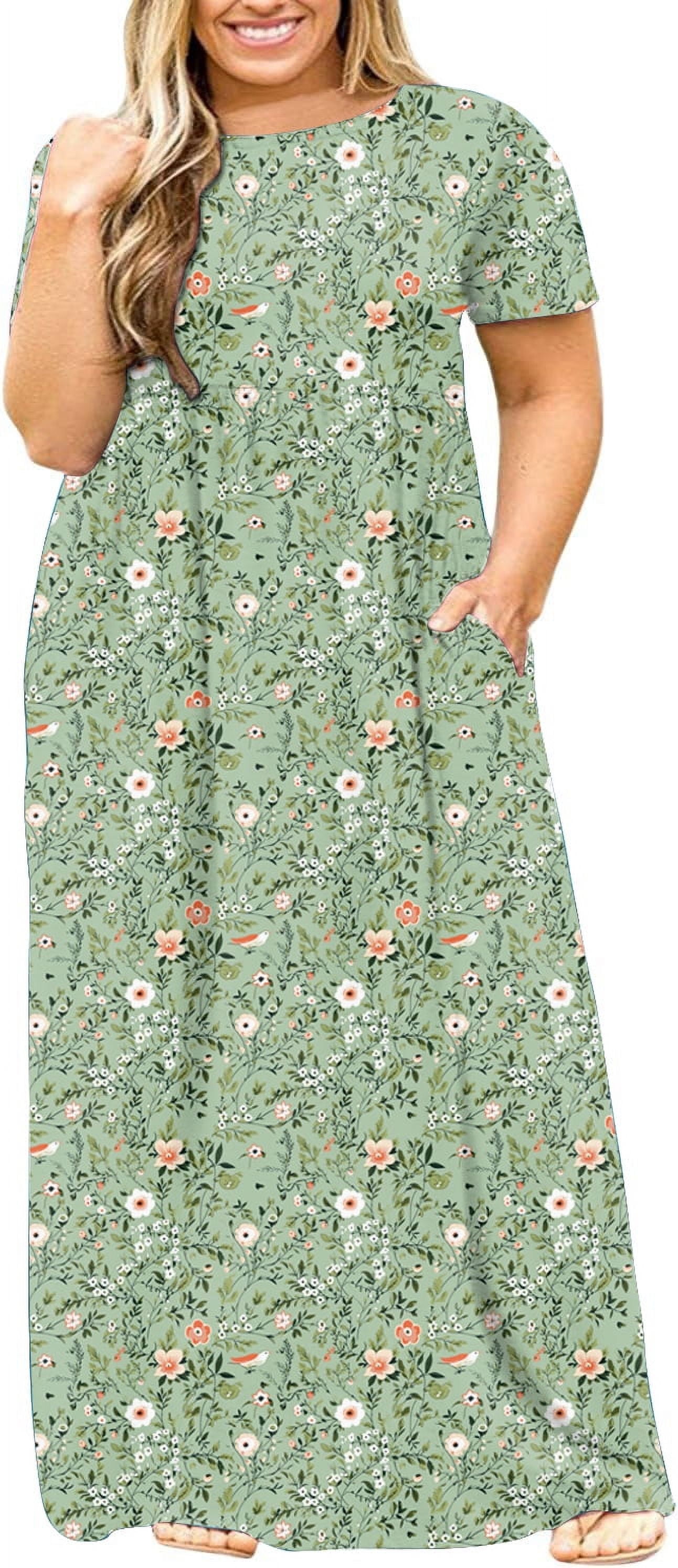 JuneFish Plus Size 2X-6X Women's Summer Maxi Loose Dress with Pockets ...