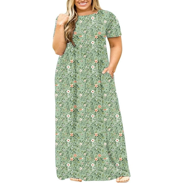 JuneFish Women's Summer Plus Size 2X to 6X Maxi Loose Dress with ...