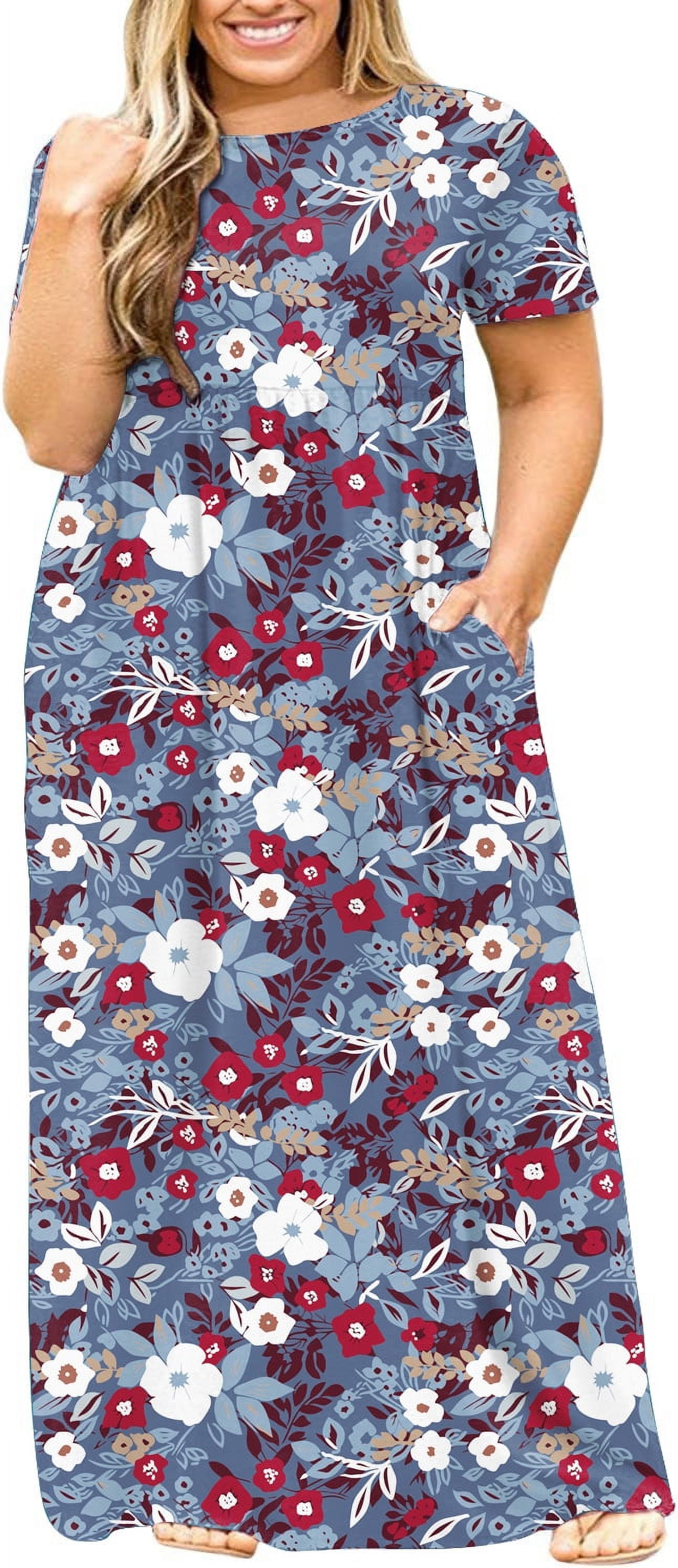 JuneFish Women's Plus Size Maxi Dress with Pockets, Summer Loose Fit ...