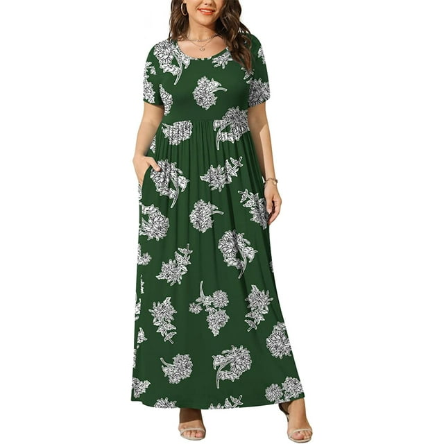 JuneFish Women's Summer Plus Size 2X to 6X Maxi Loose Dress with ...
