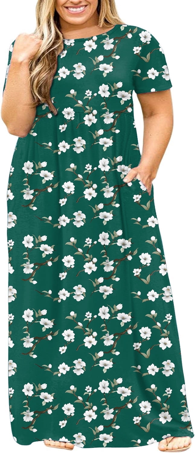 JuneFish Women's Summer Plus Size 2X to 6X Maxi Loose Dress with ...