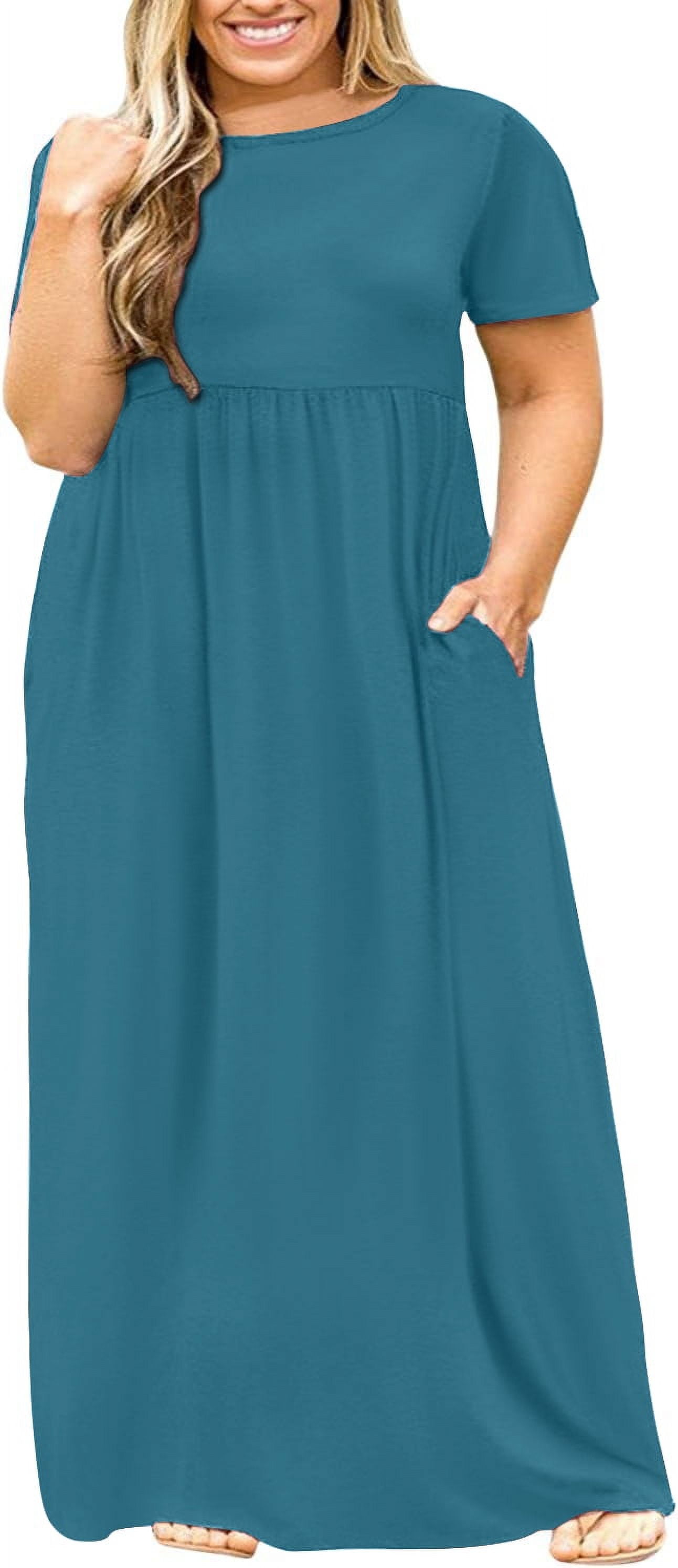 JuneFish Women's Plus Size 2X-6X Summer Maxi Dress with Pockets, Soft ...