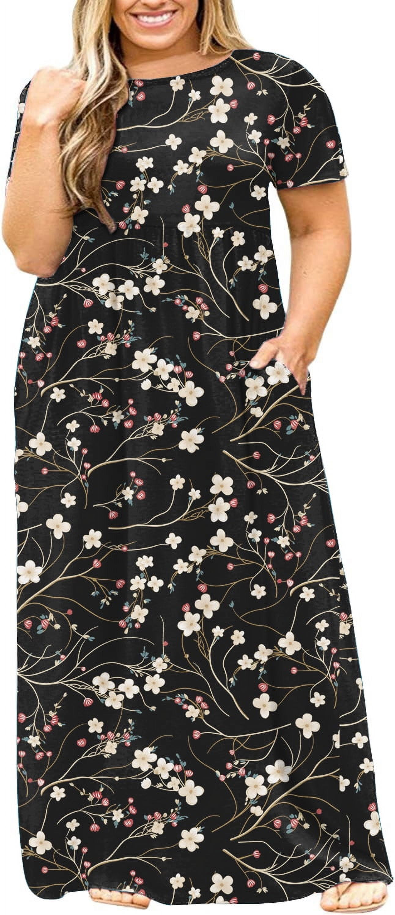 JuneFish Women's Flowy Casual Summer Plus Size 2X-6X Maxi Dress with ...