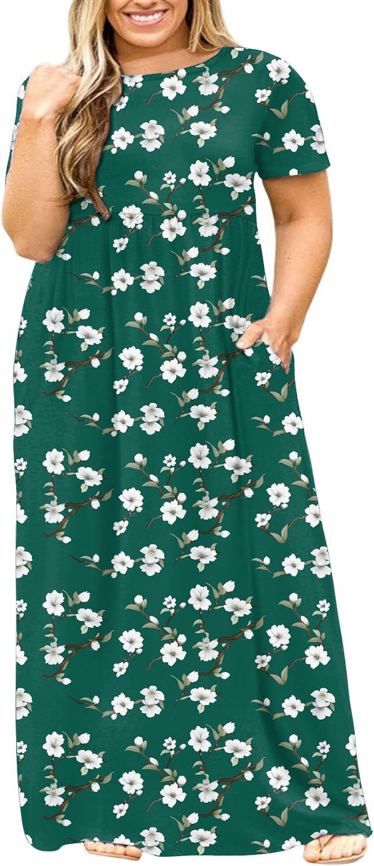 JuneFish Women's Summer Plus Size 2X to 6X Maxi Loose Dress with ...