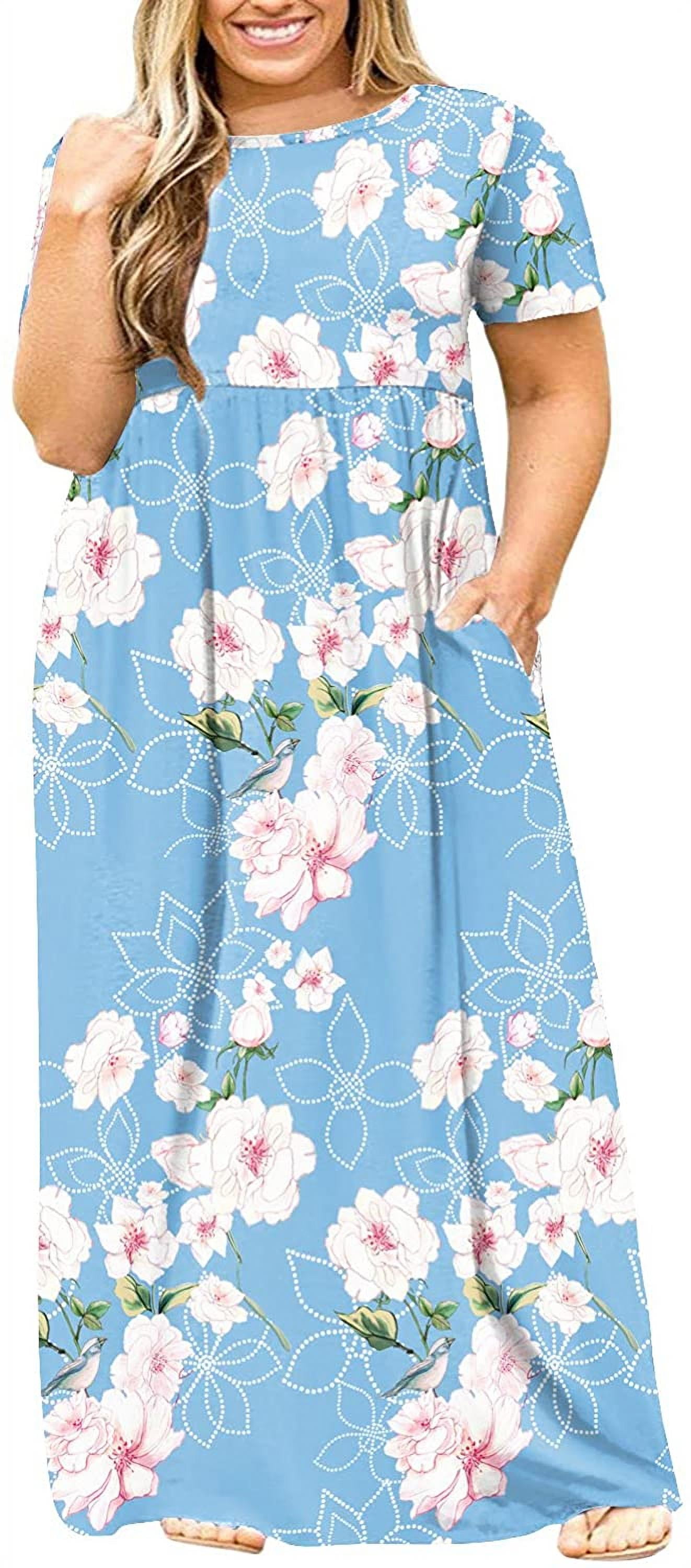 JuneFish Plus Size 2X to 6X Women's Summer Flowy Maxi Dress with ...
