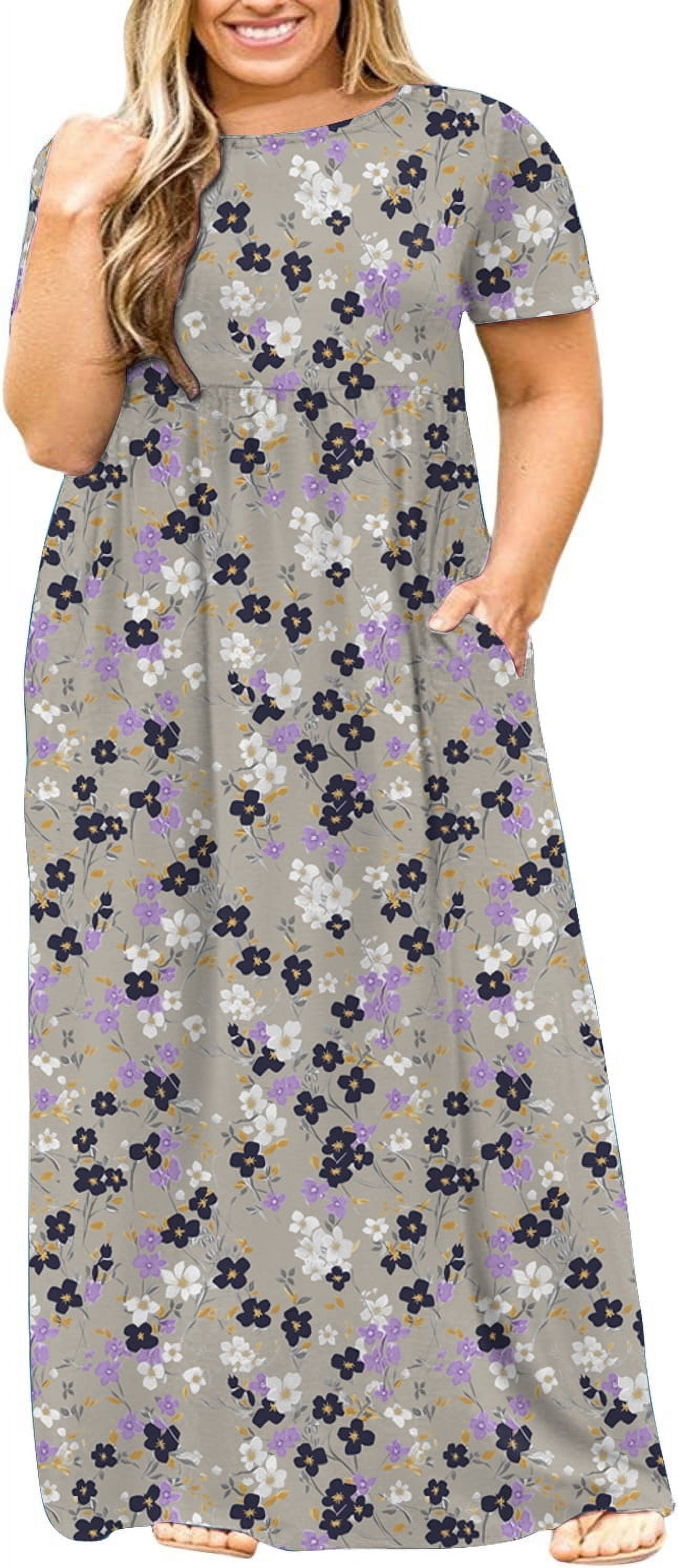 JuneFish Women's Summer Plus Size 2X to 6X Maxi Loose Dress with ...